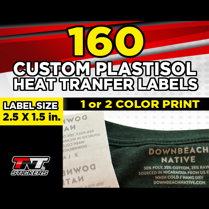 160 Custom Tagless Iron On Tranfer Labels 1 or 2 color Print Size 2.5 ...
